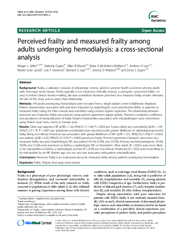 (PDF) Perceived frailty and measured frailty among adults undergoing ...