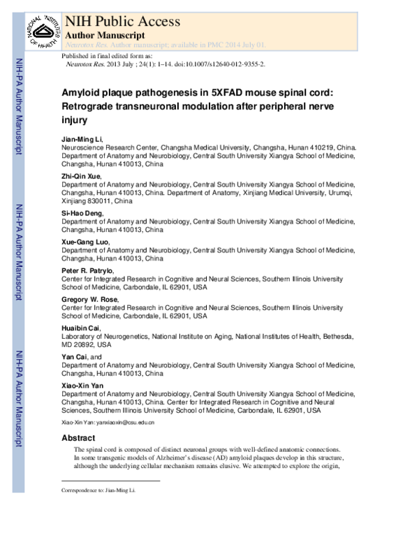 (PDF) Amyloid plaque pathogenesis in 5XFAD mouse spinal cord ...