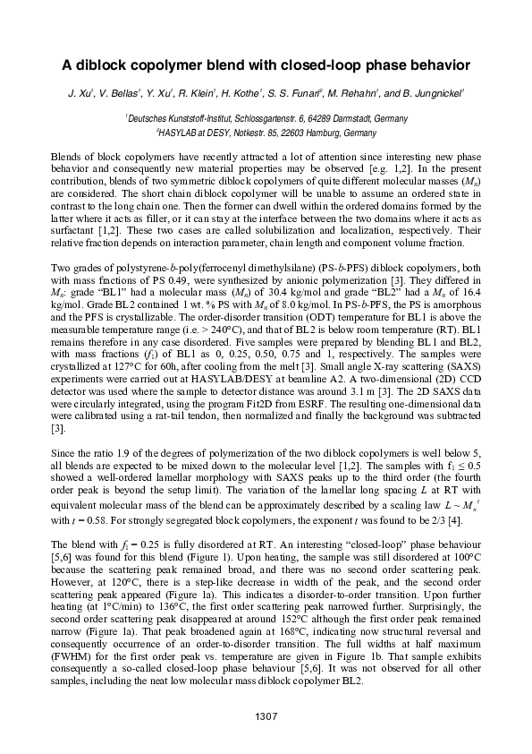 (PDF) A diblock copolymer blend with closed-loop phase behavior