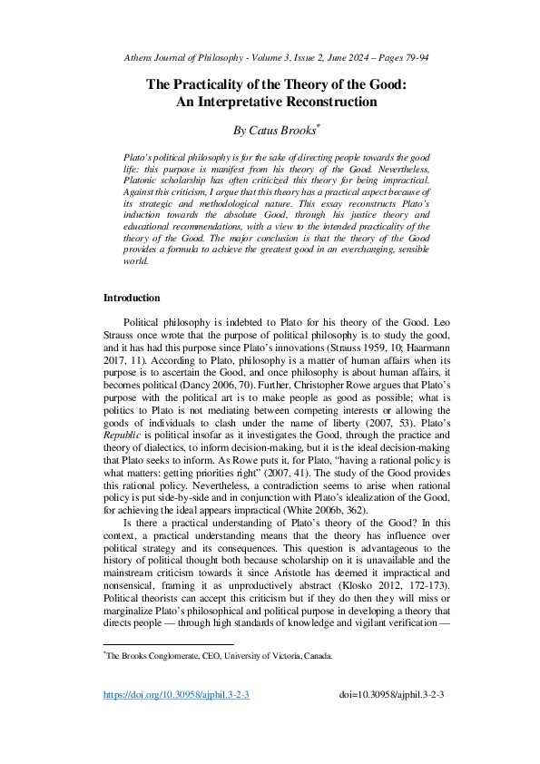 (PDF) The Practicality of the Theory of the Good:An Interpretative Reconstruction