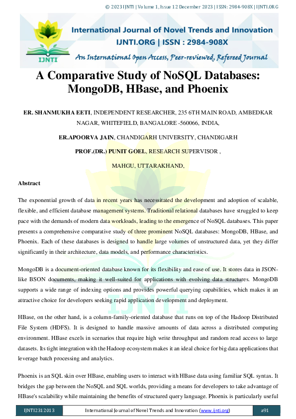 (PDF) A Comparative Study of NoSQL Databases: MongoDB, HBase, and Phoenix