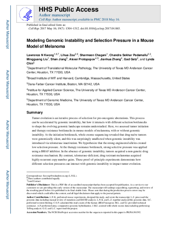 (PDF) Modeling Genomic Instability and Selection Pressure in a Mouse ...