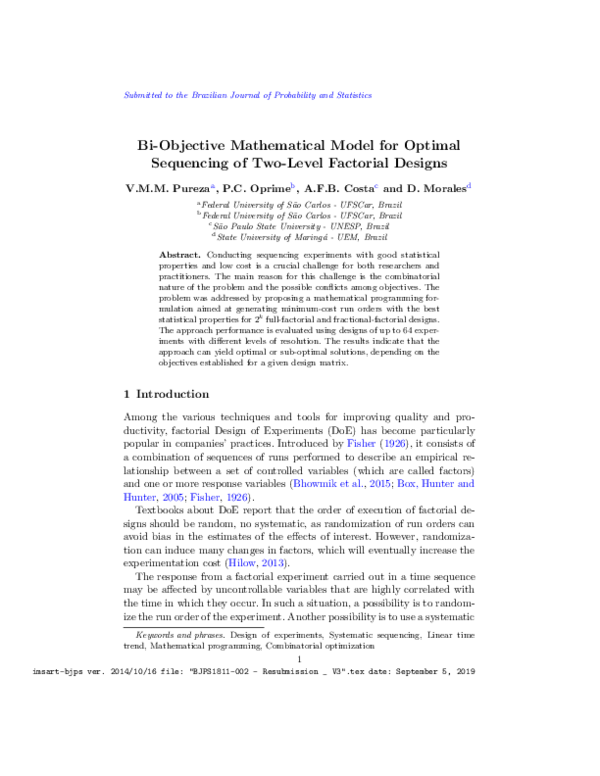 Pdf Optimal Sequencing For Factorial Designs A Bi Objective Model