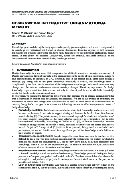 (PDF) DesignWebs: Interactive Organizational Memory