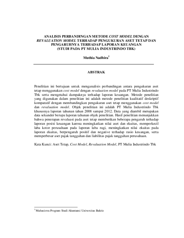 (PDF) Comparison Analysis of Cost Model and Revaluation Model Method on Fixed Assets Measurement ...