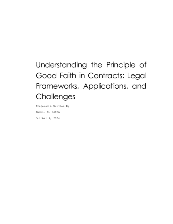 (PDF) Understanding the Principle of Good Faith in Contracts: Legal ...
