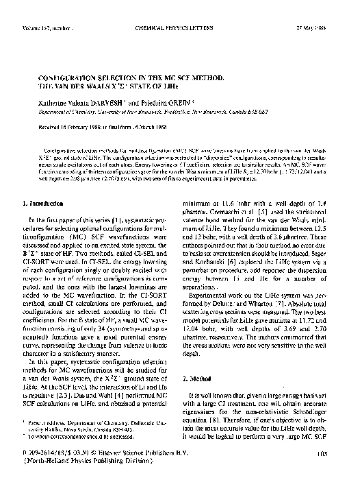 (PDF) Configuration selection in the MC SCF method. The van der Waals ...