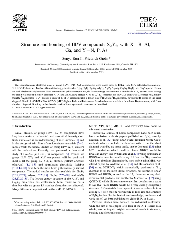 (PDF) Structure and bonding of III/V compounds X2Y2, with X=B, Al, Ga ...