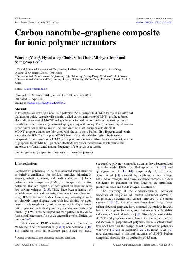 (PDF) Carbon nanotube–graphene composite for ionic polymer actuators