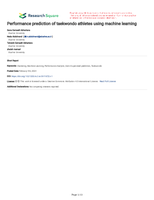 (PDF) Performance prediction of taekwondo athletes using machine learning