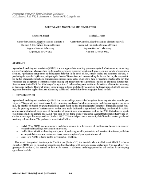 (PDF) Agent-based modeling and simulation