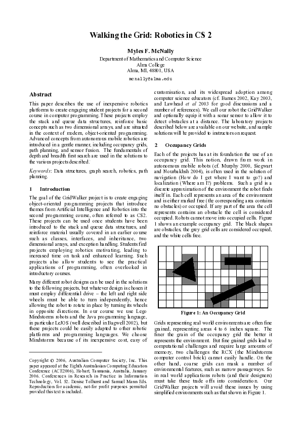 (PDF) Walking the grid: robotics in CS 2