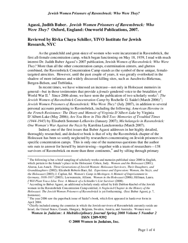 (PDF) Agassi, Judith Buber. Jewish Women Prisoners of Ravensbruck: Who ...