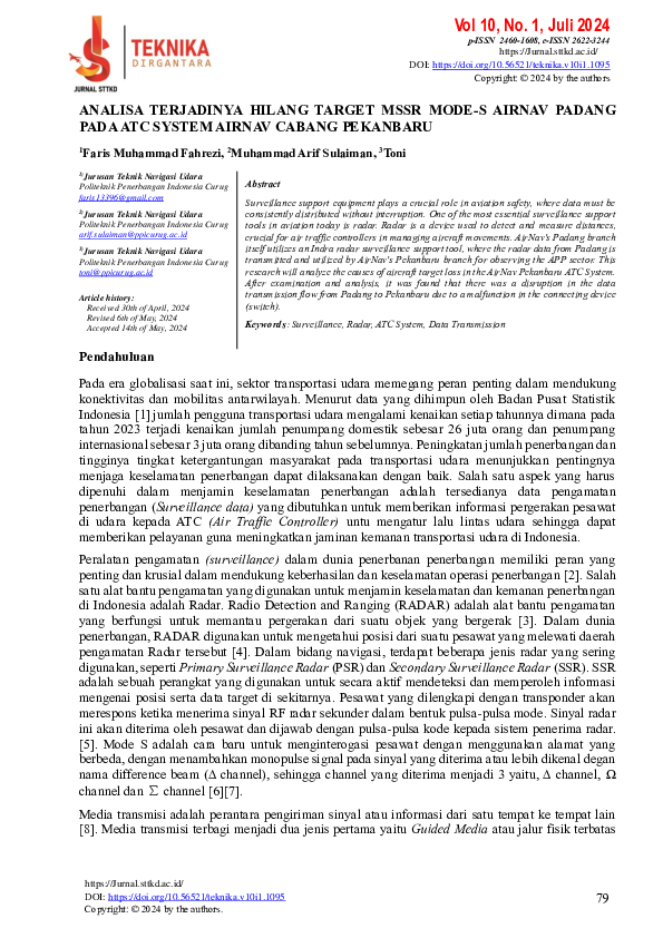 (PDF) Analisa Terjadinya Hilang Target MSSR Mode-S Airnav Padang Pada ...
