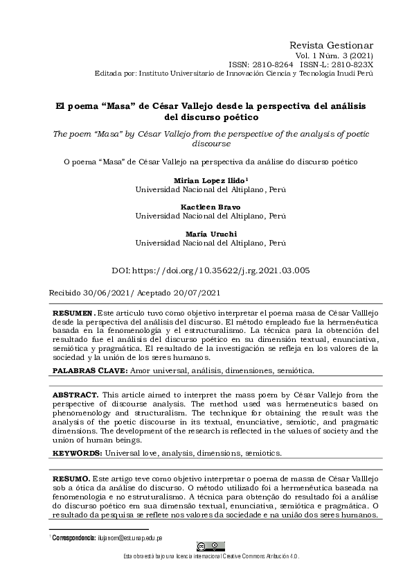 (PDF) El poema “Masa” de César Vallejo desde la perspectiva del ...