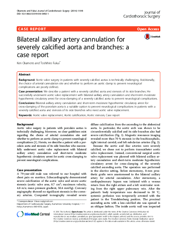 (PDF) Bilateral axillary artery cannulation for severely calcified ...