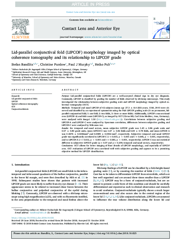 (PDF) Lid-parallel conjunctival fold (LIPCOF) morphology imaged by ...