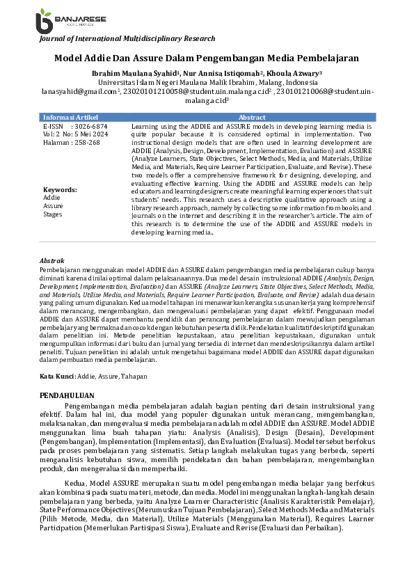 (PDF) Model Addie Dan Assure Dalam Pengembangan Media Pembelajaran