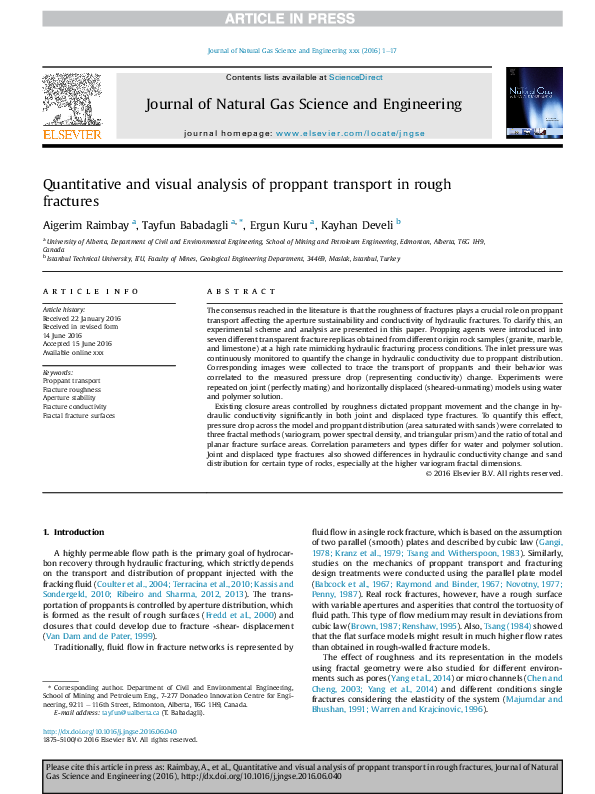 (PDF) Quantitative and Visual Analysis of Proppant Transport in Rough ...