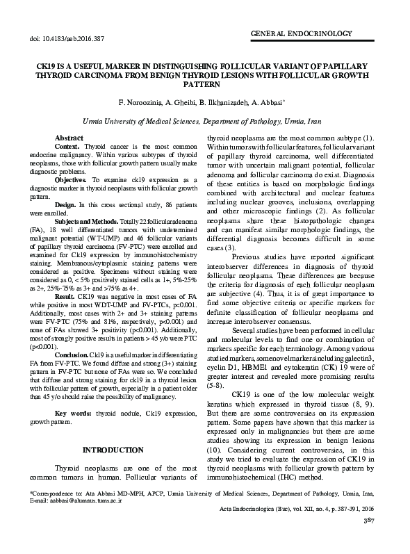 (PDF) Ck19 is a Useful Marker in Distinguishing Follicular Variant of ...