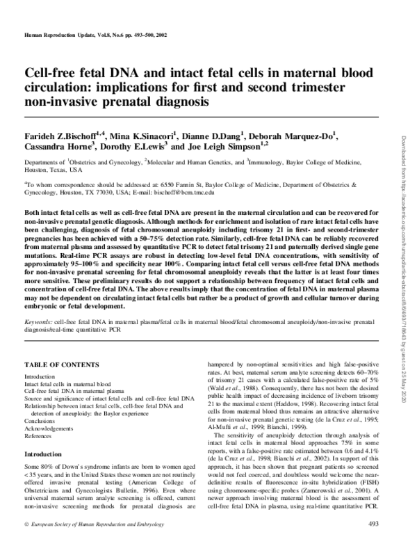 (PDF) Cell-free fetal DNA and intact fetal cells in maternal blood ...