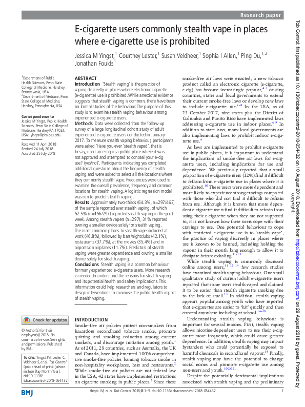(PDF) E-cigarette users commonly stealth vape in places where e ...