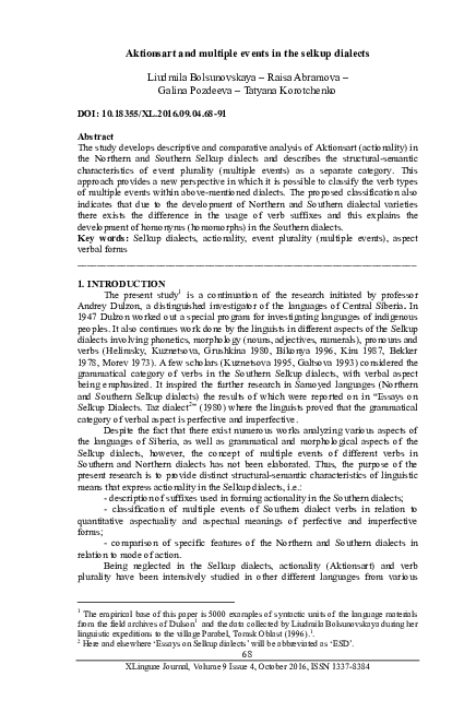 (PDF) Aktionsart and multiple events in the selkup dialects