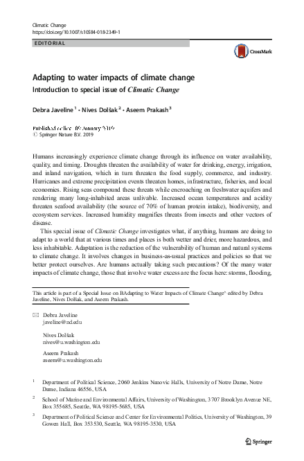 (PDF) Adapting to water impacts of climate change