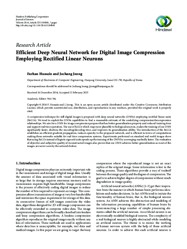 (PDF) Deep Neural Network with ReLUs for Image Compression