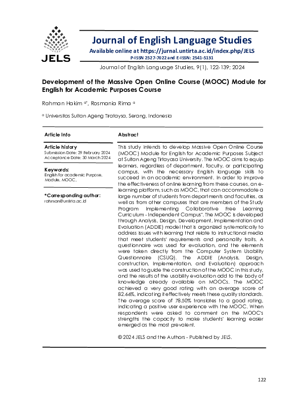 (PDF) Development of the Massive Open Online Course (MOOC) Module for ...