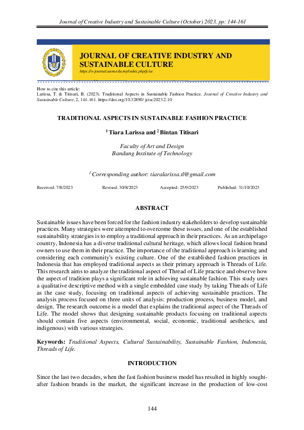 (PDF) Traditional Aspects in Sustainable Fashion Practice
