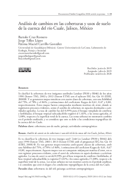 (PDF) Análisis de cambios en las coberturas y usos de suelo de la ...