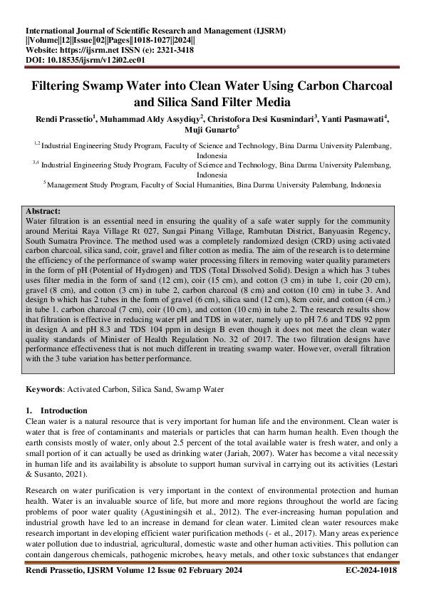 (PDF) Filtering Swamp Water into Clean Water Using Carbon Charcoal and ...