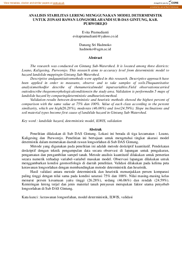 (PDF) Analisis Stabilitas Lereng Menggunakan Model Deterministik Untuk ...
