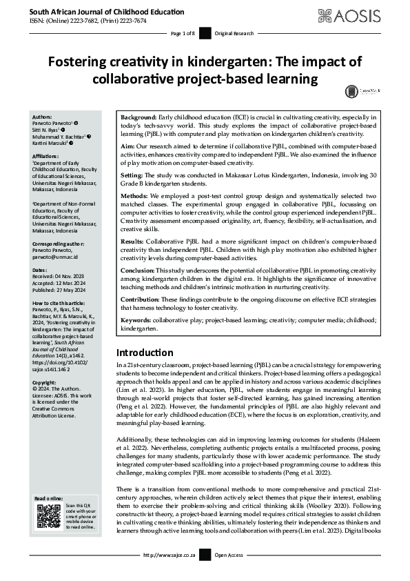 (PDF) Fostering creativity in kindergarten: The impact of collaborative project-based learning