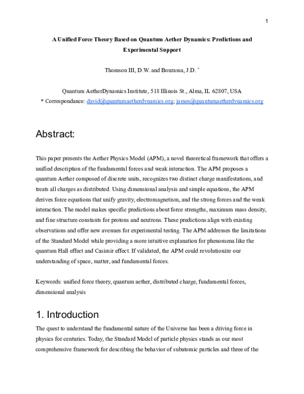 (PDF) A Unified Force Theory Based on Quantum Aether Dynamics ...