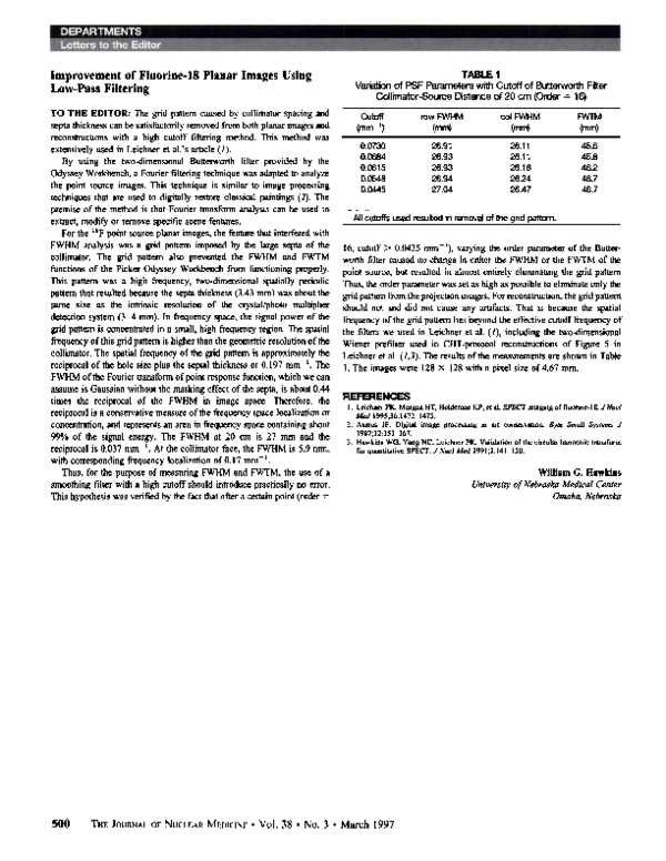 (PDF) Improvement of fluorine-18 planar images using low-pass filtering