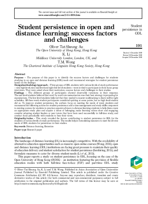 (PDF) Student persistence in open and distance learning: success ...