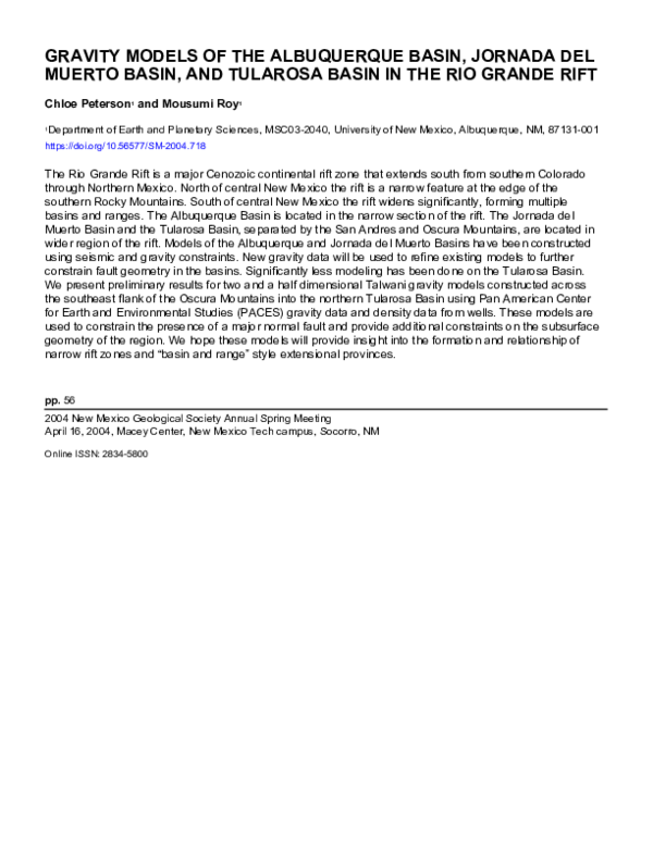(PDF) Gravity Models of the Albuquerque Basin, Jornada Del Muerto Basin ...