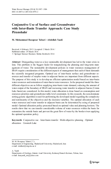 (PDF) Conjunctive Use of Surface and Groundwater with Inter-Basin ...