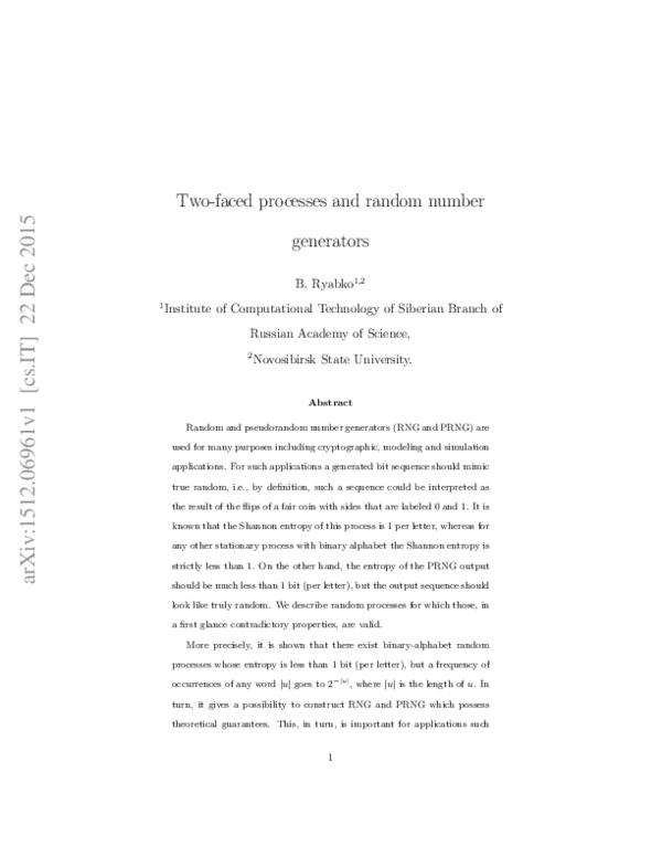(PDF) Two-faced processes and random number generators