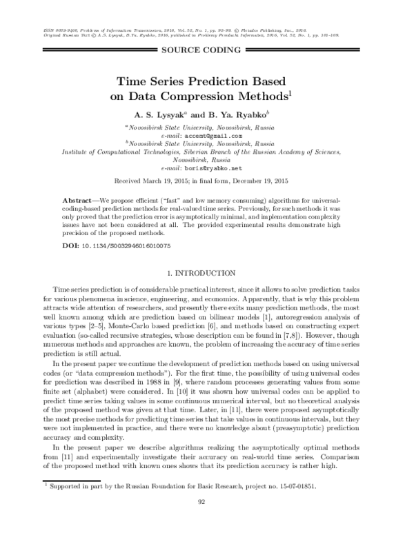 (PDF) Time series prediction based on data compression methods
