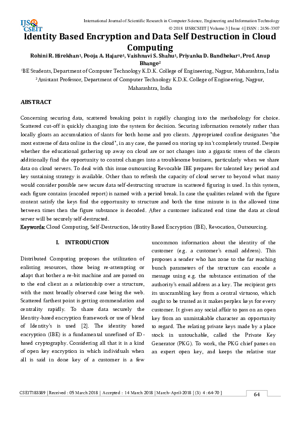 (PDF) Secure Identity-Based Encryption in Cloud Storage