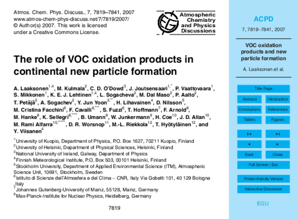 (PDF) The role of VOC oxidation products in continental new particle ...
