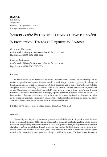 (PDF) Introducción: Estudios de la temporalidad en español