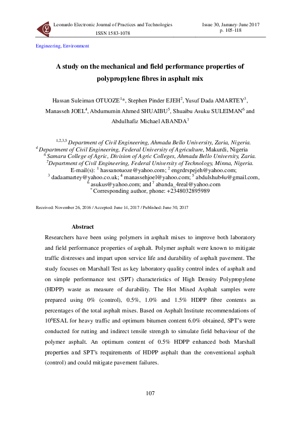 (PDF) A study on the mechanical and field performance properties of ...
