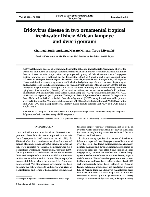 (PDF) Iridovirus disease in two ornamental tropical freshwater fishes ...