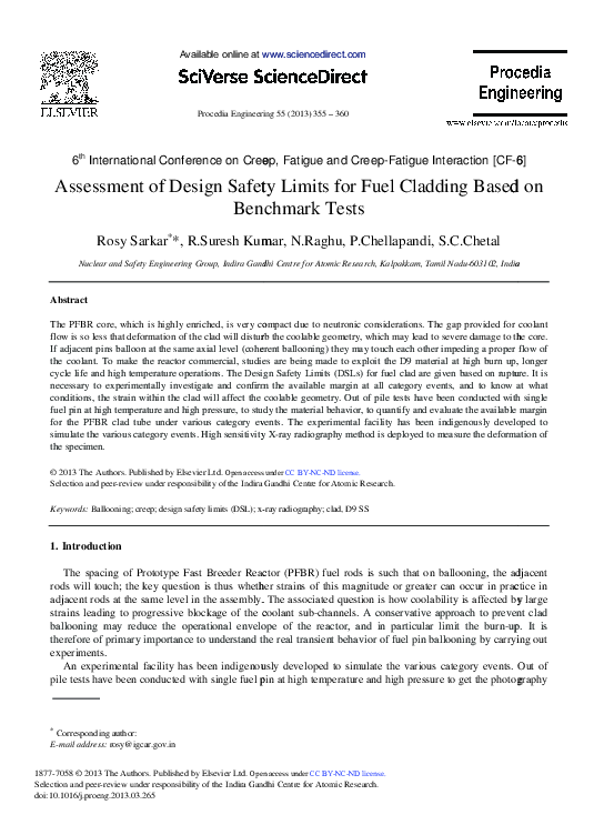 (PDF) Assessment of Design Safety Limits for Fuel Cladding Based on ...