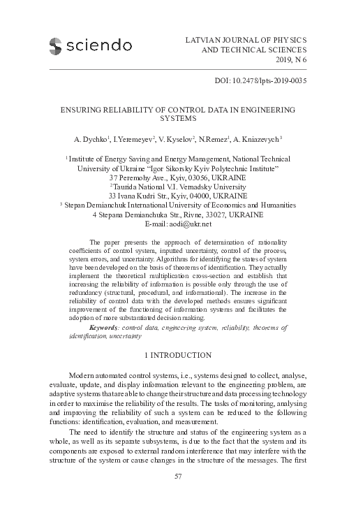 (PDF) Ensuring Reliability of Control Data in Engineering Systems
