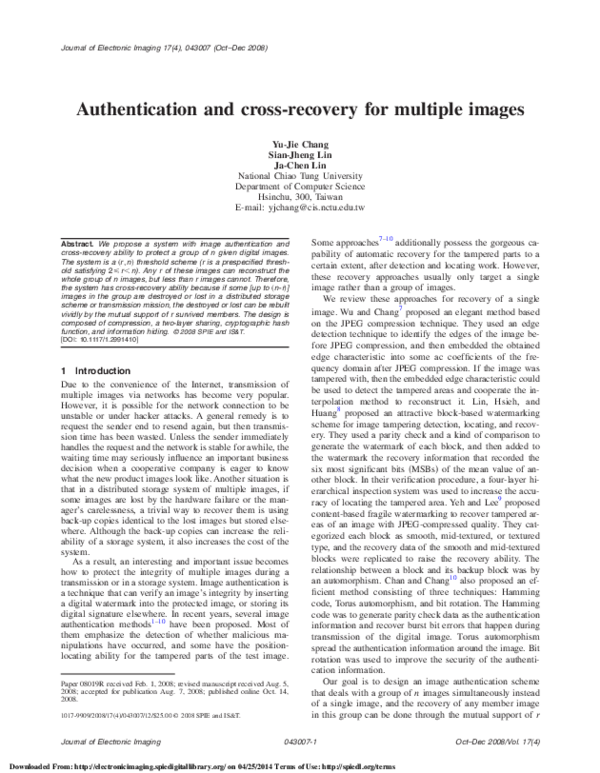 (PDF) Authentication and cross-recovery for multiple images